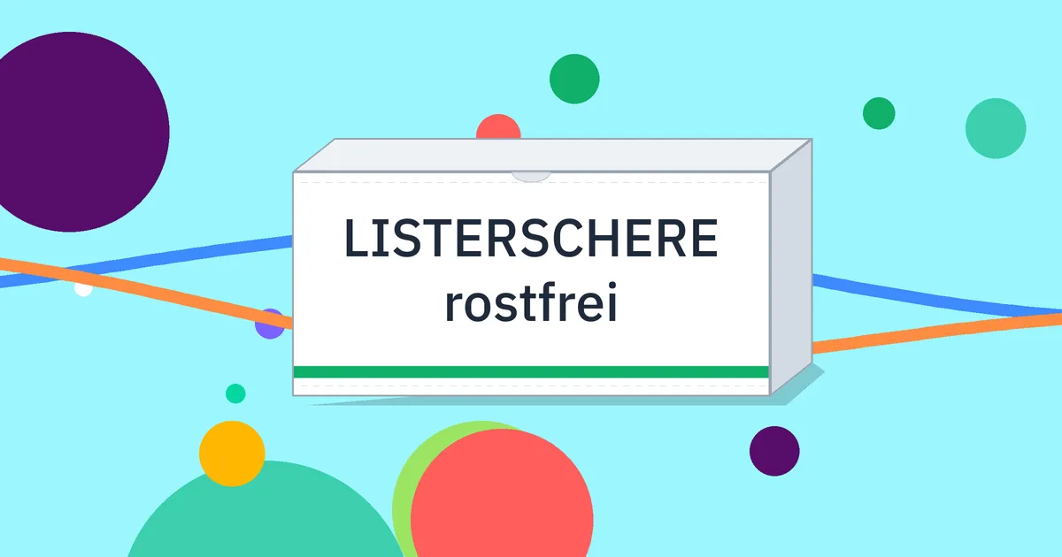 Symbolbild: Packung mit der Aufschrift LISTERSCHERE rostfrei (PZN 03167574) – Verfügbarkeit und Bezug in Apotheken in Frankfurt am Main