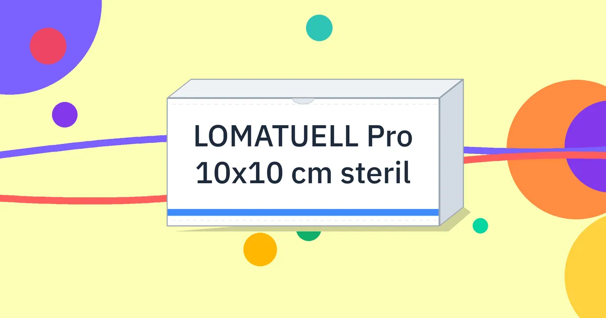 Symbolbild: Packung mit der Aufschrift LOMATUELL Pro 10x10 cm steril (PZN 15998837) – Verfügbarkeit und Bezug in Apotheken in Frankfurt am Main