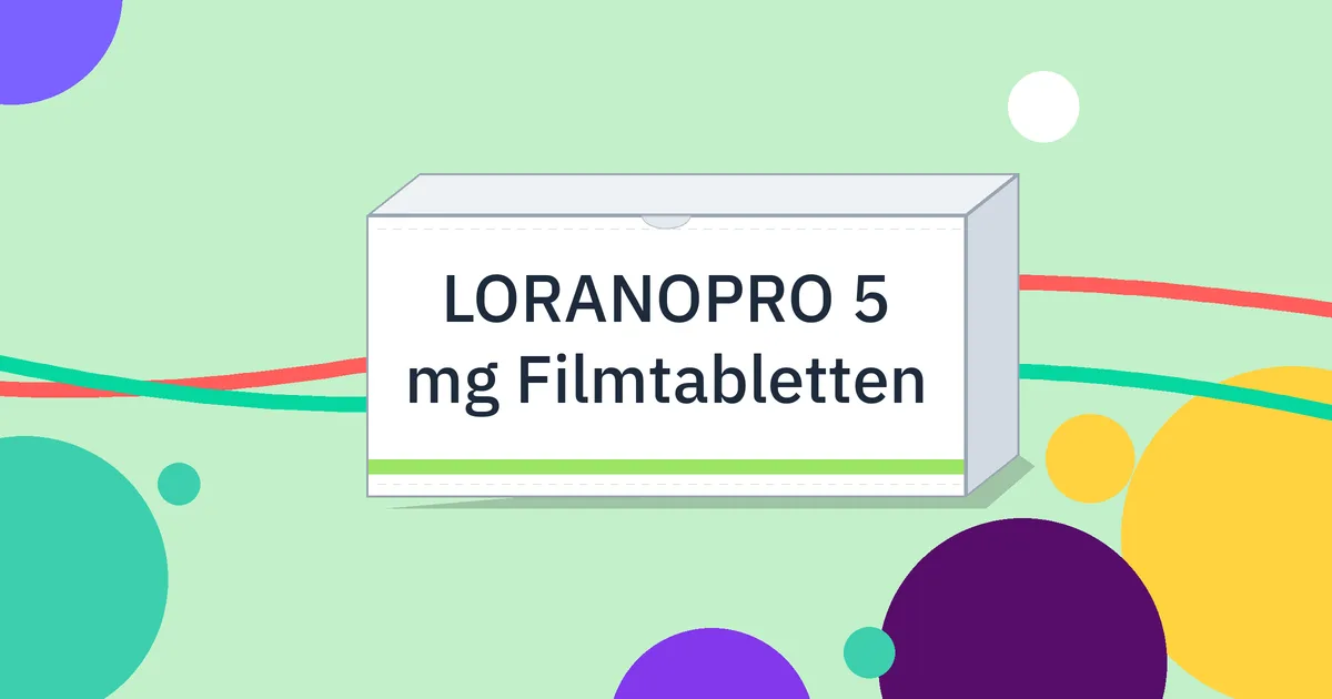 Symbolbild: Packung mit der Aufschrift LORANOPRO 5 mg Filmtabletten (PZN 13917740) – Verfügbarkeit und Bezug in Apotheken in Frankfurt am Main