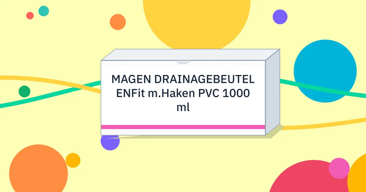 Symbolbild: Packung mit der Aufschrift MAGEN DRAINAGEBEUTEL ENFit m.Haken PVC 1000 ml (PZN 18755101) – Verfügbarkeit und Bezug in Apotheken in Frankfurt am Main