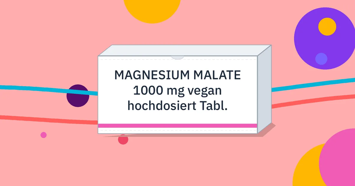 Symbolbild: Packung mit der Aufschrift MAGNESIUM MALATE 1000 mg vegan hochdosiert Tabl. (PZN 18236559) – Verfügbarkeit und Bezug in Apotheken in Frankfurt am Main