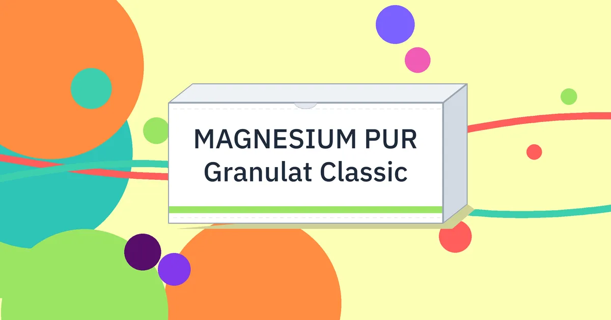 Symbolbild: Packung mit der Aufschrift MAGNESIUM PUR Granulat Classic (PZN 16231859) – Verfügbarkeit und Bezug in Apotheken in Frankfurt am Main