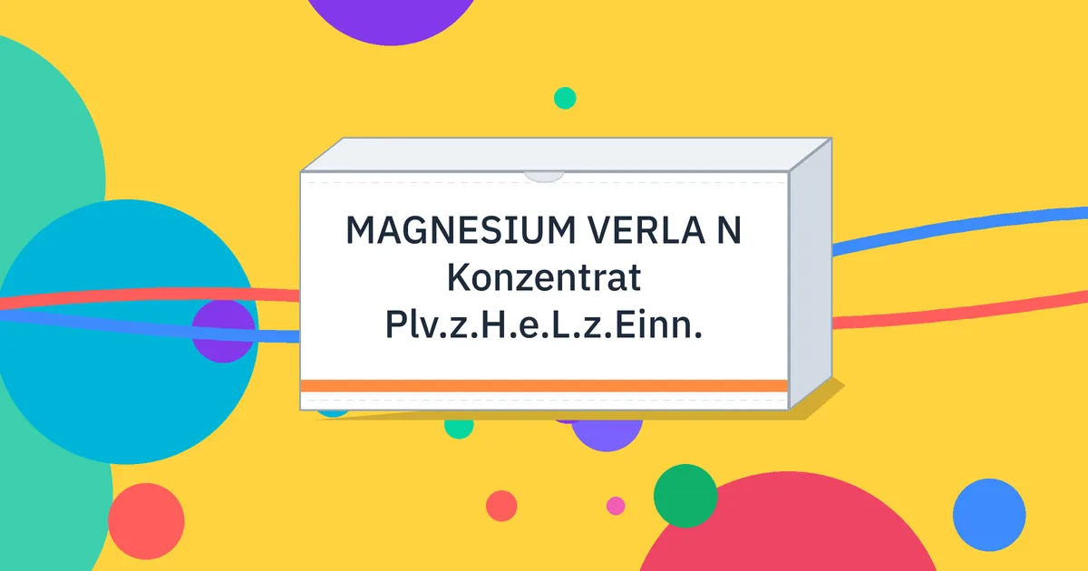 Symbolbild: Packung mit der Aufschrift MAGNESIUM VERLA N Konzentrat Plv.z.H.e.L.z.Einn. (PZN 03395430) – Verfügbarkeit und Bezug in Apotheken in Frankfurt am Main