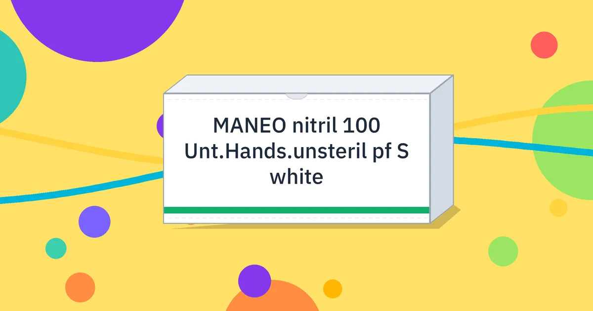 Symbolbild: Packung mit der Aufschrift MANEO nitril 100 Unt.Hands.unsteril pf S white (PZN 19689872) – Verfügbarkeit und Bezug in Apotheken in Frankfurt am Main