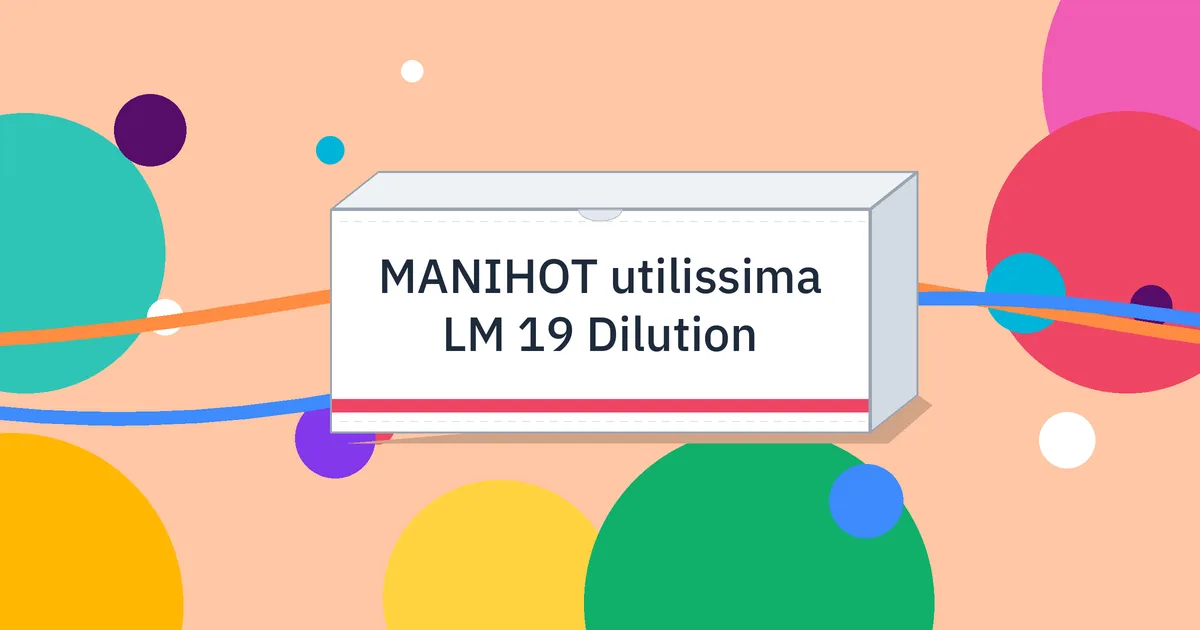 Symbolbild: Packung mit der Aufschrift MANIHOT utilissima LM 19 Dilution (PZN 13601020) – Verfügbarkeit und Bezug in Apotheken in Frankfurt am Main
