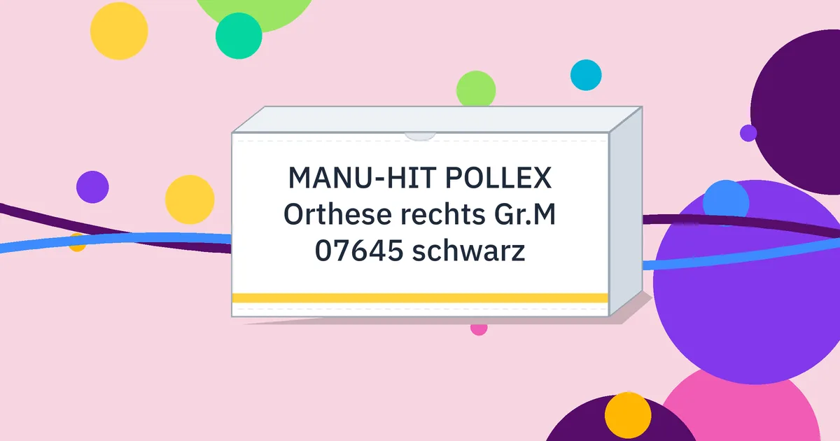 Symbolbild: Packung mit der Aufschrift MANU-HIT POLLEX Orthese rechts Gr.M 07645 schwarz (PZN 03259804) – Verfügbarkeit und Bezug in Apotheken in Frankfurt am Main
