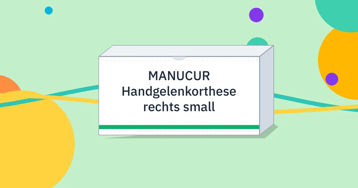 Symbolbild: Packung mit der Aufschrift MANUCUR Handgelenkorthese rechts small (PZN 17527734) – Verfügbarkeit und Bezug in Apotheken in Frankfurt am Main