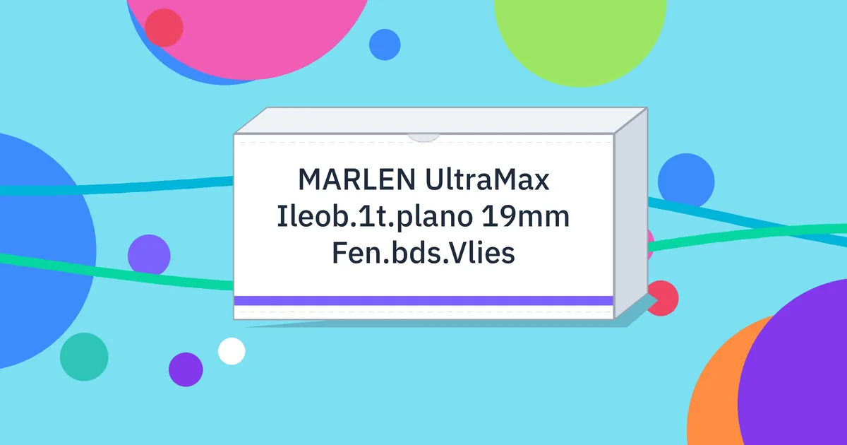 Symbolbild: Packung mit der Aufschrift MARLEN UltraMax Ileob.1t.plano 19mm Fen.bds.Vlies (PZN 00625450) – Verfügbarkeit und Bezug in Apotheken in Frankfurt am Main