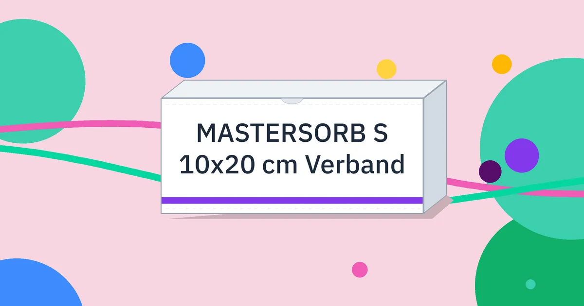 Symbolbild: Packung mit der Aufschrift MASTERSORB S 10x20 cm Verband (PZN 18794584) – Verfügbarkeit und Bezug in Apotheken in Frankfurt am Main
