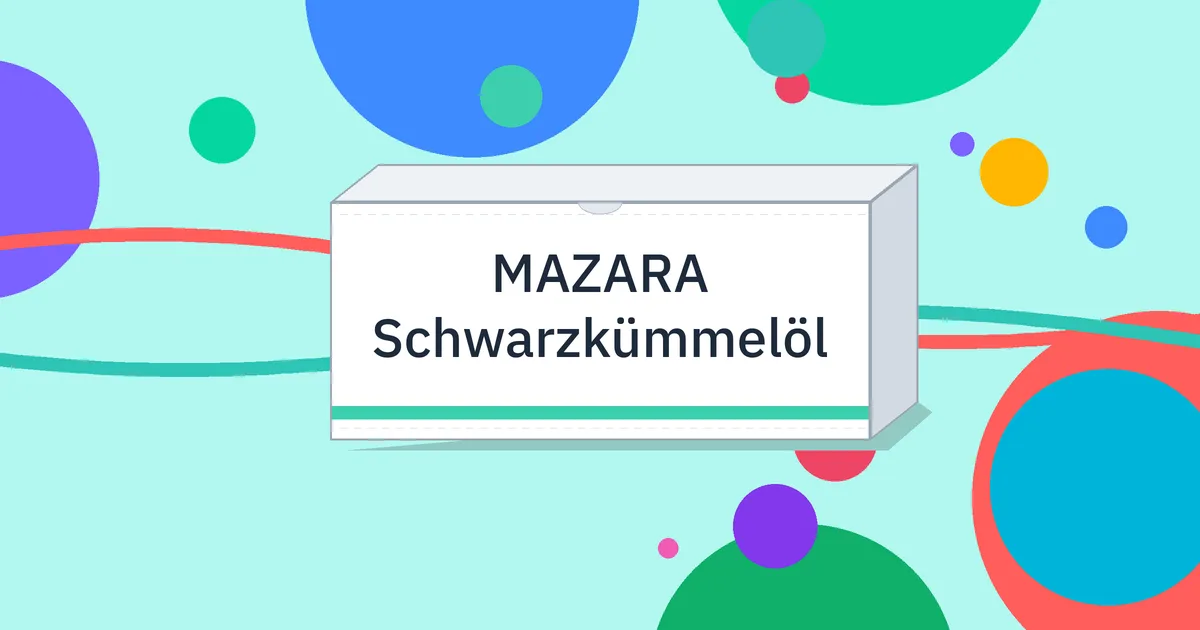 Symbolbild: Packung mit der Aufschrift MAZARA Schwarzkümmelöl (PZN 14415880) – Verfügbarkeit und Bezug in Apotheken in Frankfurt am Main