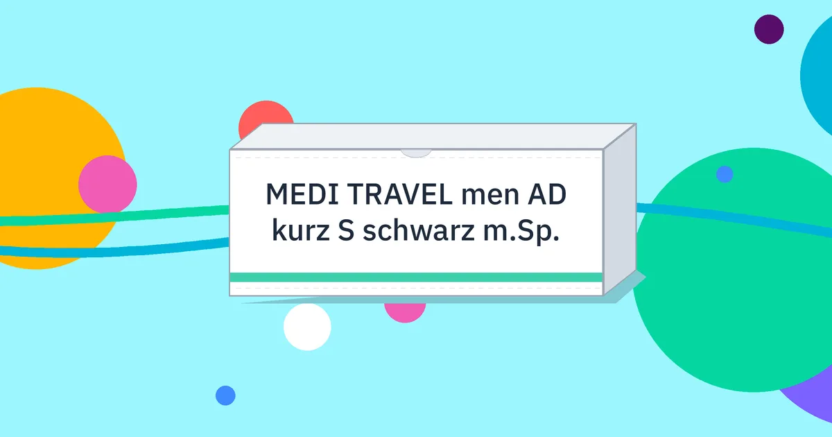 Symbolbild: Packung mit der Aufschrift MEDI TRAVEL men AD kurz S schwarz m.Sp. (PZN 07670985) – Verfügbarkeit und Bezug in Apotheken in Frankfurt am Main