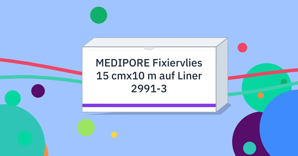 Symbolbild: Packung mit der Aufschrift MEDIPORE Fixiervlies 15 cmx10 m auf Liner 2991-3 (PZN 18844230) – Verfügbarkeit und Bezug in Apotheken in Frankfurt am Main