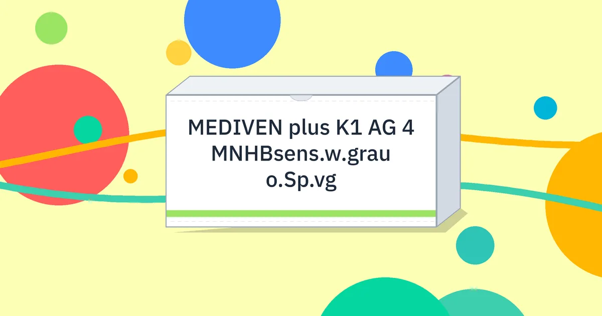 Symbolbild: Packung mit der Aufschrift MEDIVEN plus K1 AG 4 MNHBsens.w.grau o.Sp.vg (PZN 18941186) – Verfügbarkeit und Bezug in Apotheken in Frankfurt am Main