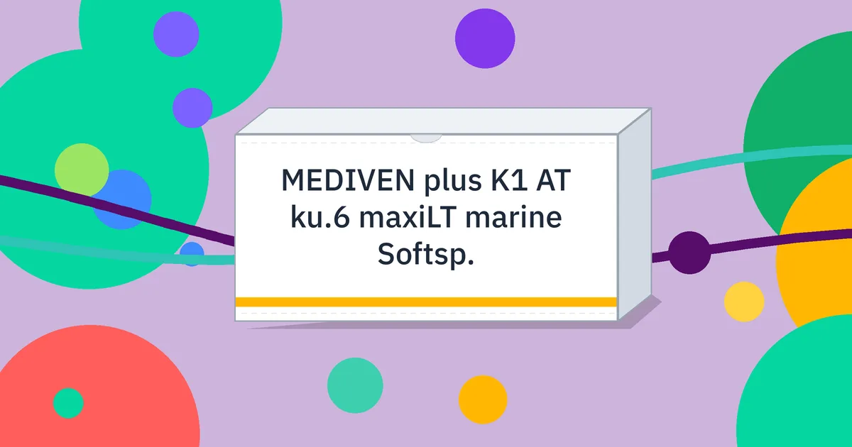 Symbolbild: Packung mit der Aufschrift MEDIVEN plus K1 AT ku.6 maxiLT marine Softsp. (PZN 15068759) – Verfügbarkeit und Bezug in Apotheken in Frankfurt am Main