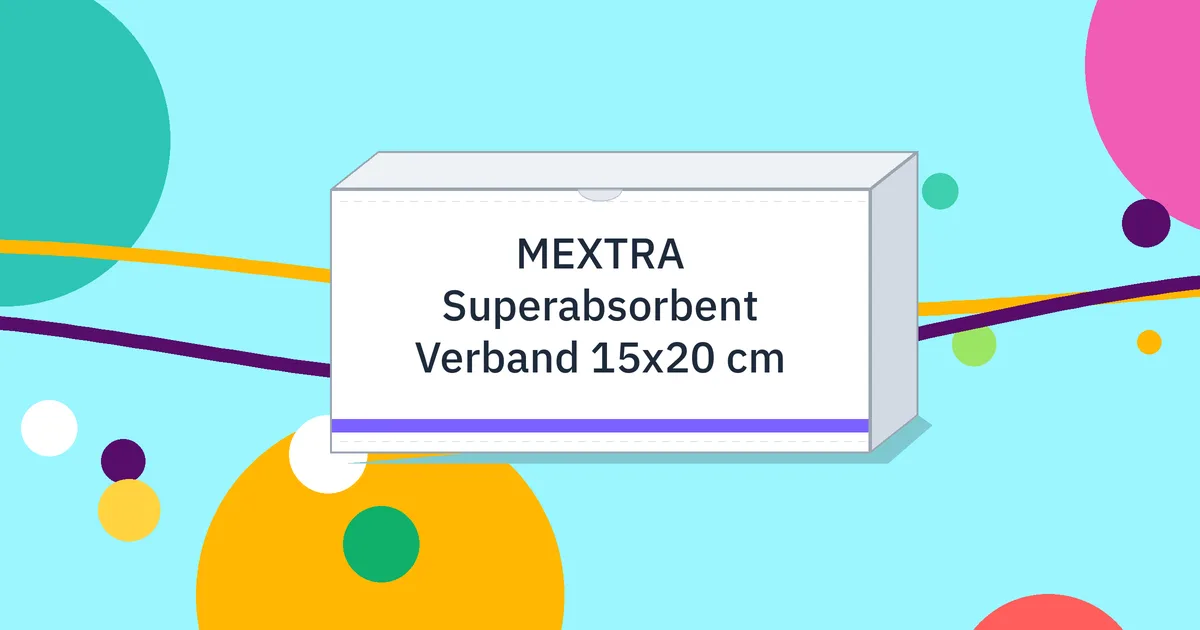 Symbolbild: Packung mit der Aufschrift MEXTRA Superabsorbent Verband 15x20 cm (PZN 09768027) – Verfügbarkeit und Bezug in Apotheken in Frankfurt am Main