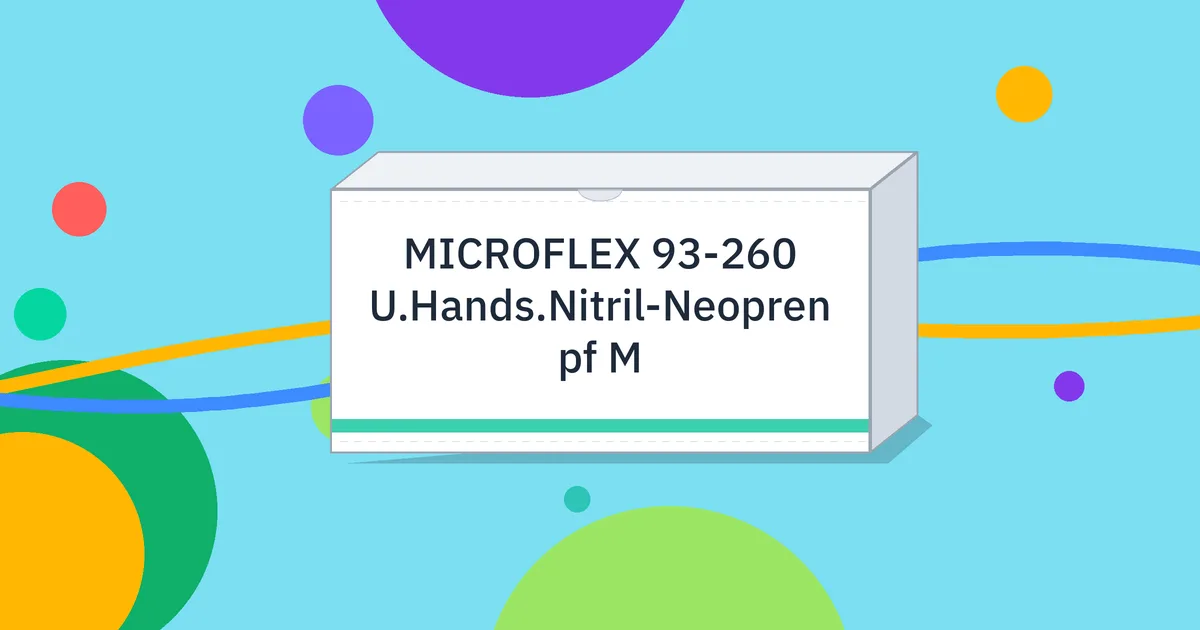 Symbolbild: Packung mit der Aufschrift MICROFLEX 93-260 U.Hands.Nitril-Neopren pf M (PZN 18394790) – Verfügbarkeit und Bezug in Apotheken in Frankfurt am Main
