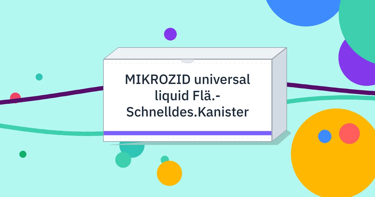 Symbolbild: Packung mit der Aufschrift MIKROZID universal liquid Flä.-Schnelldes.Kanister (PZN 12397209) – Verfügbarkeit und Bezug in Apotheken in Frankfurt am Main