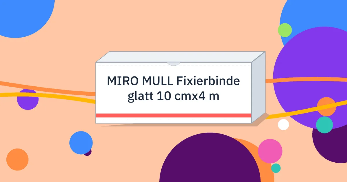 Symbolbild: Packung mit der Aufschrift MIRO MULL Fixierbinde glatt 10 cmx4 m (PZN 06854476) – Verfügbarkeit und Bezug in Apotheken in Frankfurt am Main