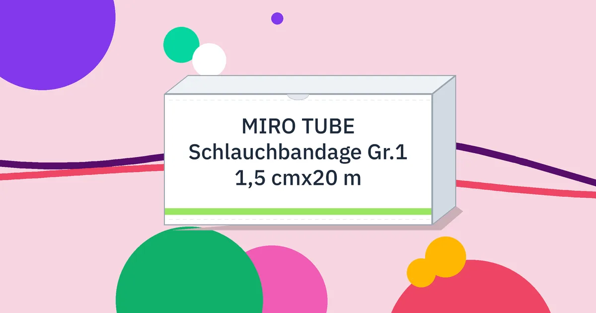 Symbolbild: Packung mit der Aufschrift MIRO TUBE Schlauchbandage Gr.1 1,5 cmx20 m (PZN 06417020) – Verfügbarkeit und Bezug in Apotheken in Frankfurt am Main