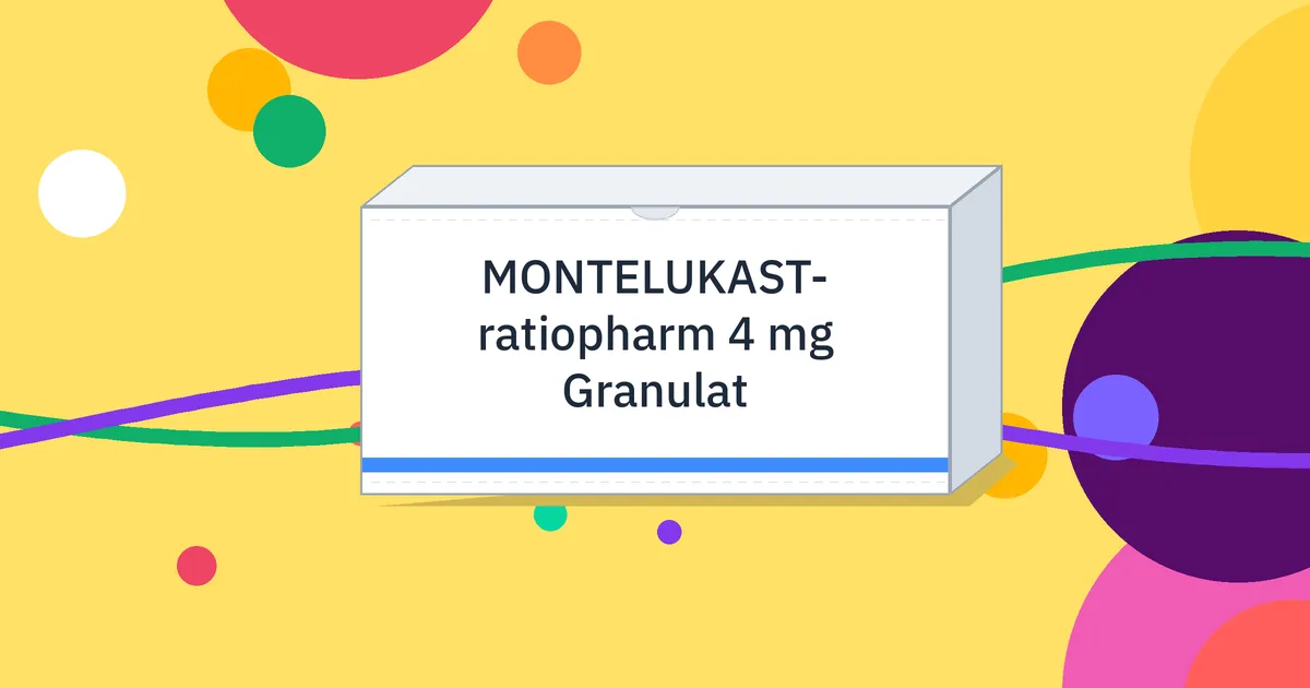 Symbolbild: Packung mit der Aufschrift MONTELUKAST-ratiopharm 4 mg Granulat (PZN 09485737) – Verfügbarkeit und Bezug in Apotheken in Frankfurt am Main