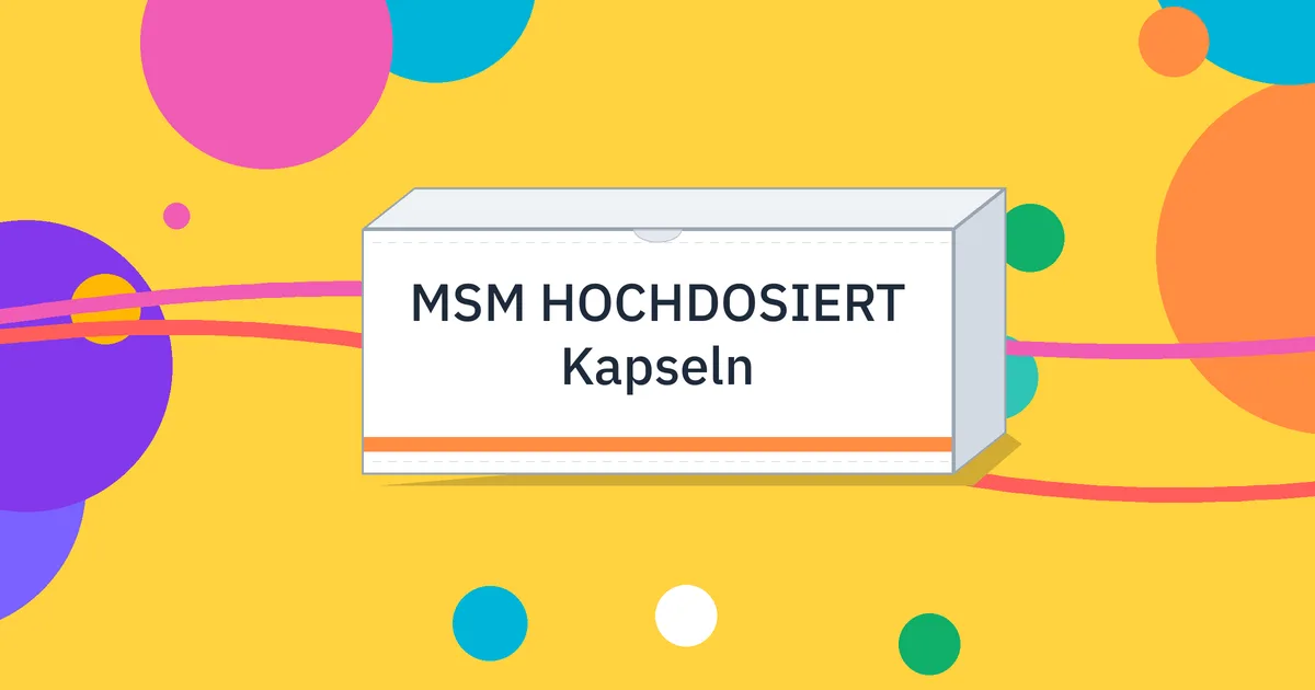 Symbolbild: Packung mit der Aufschrift MSM HOCHDOSIERT Kapseln (PZN 16945613) – Verfügbarkeit und Bezug in Apotheken in Frankfurt am Main