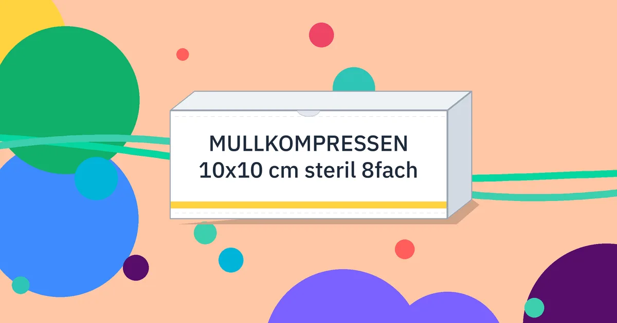Symbolbild: Packung mit der Aufschrift MULLKOMPRESSEN 10x10 cm steril 8fach (PZN 07385747) – Verfügbarkeit und Bezug in Apotheken in Frankfurt am Main