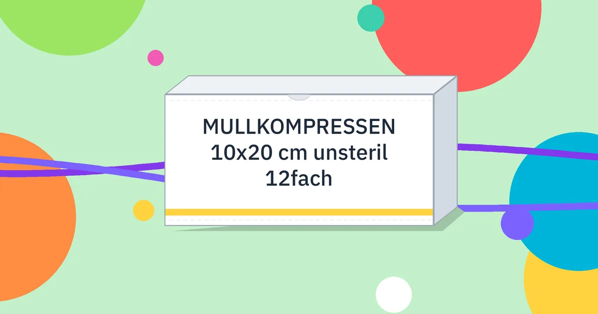 Symbolbild: Packung mit der Aufschrift MULLKOMPRESSEN 10x20 cm unsteril 12fach (PZN 07099355) – Verfügbarkeit und Bezug in Apotheken in Frankfurt am Main