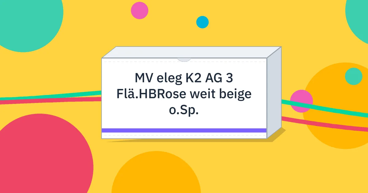 Symbolbild: Packung mit der Aufschrift MV eleg K2 AG 3 Flä.HBRose weit beige o.Sp. (PZN 15720533) – Verfügbarkeit und Bezug in Apotheken in Frankfurt am Main