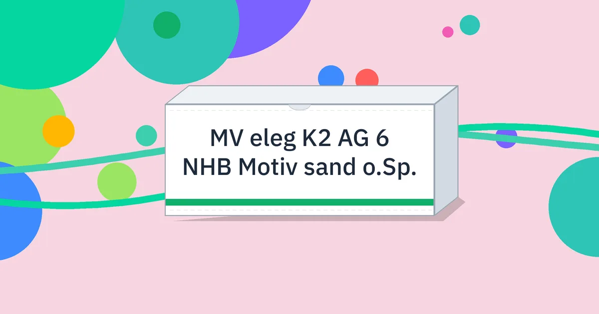 Symbolbild: Packung mit der Aufschrift MV eleg K2 AG 6 NHB Motiv sand o.Sp. (PZN 18929995) – Verfügbarkeit und Bezug in Apotheken in Frankfurt am Main