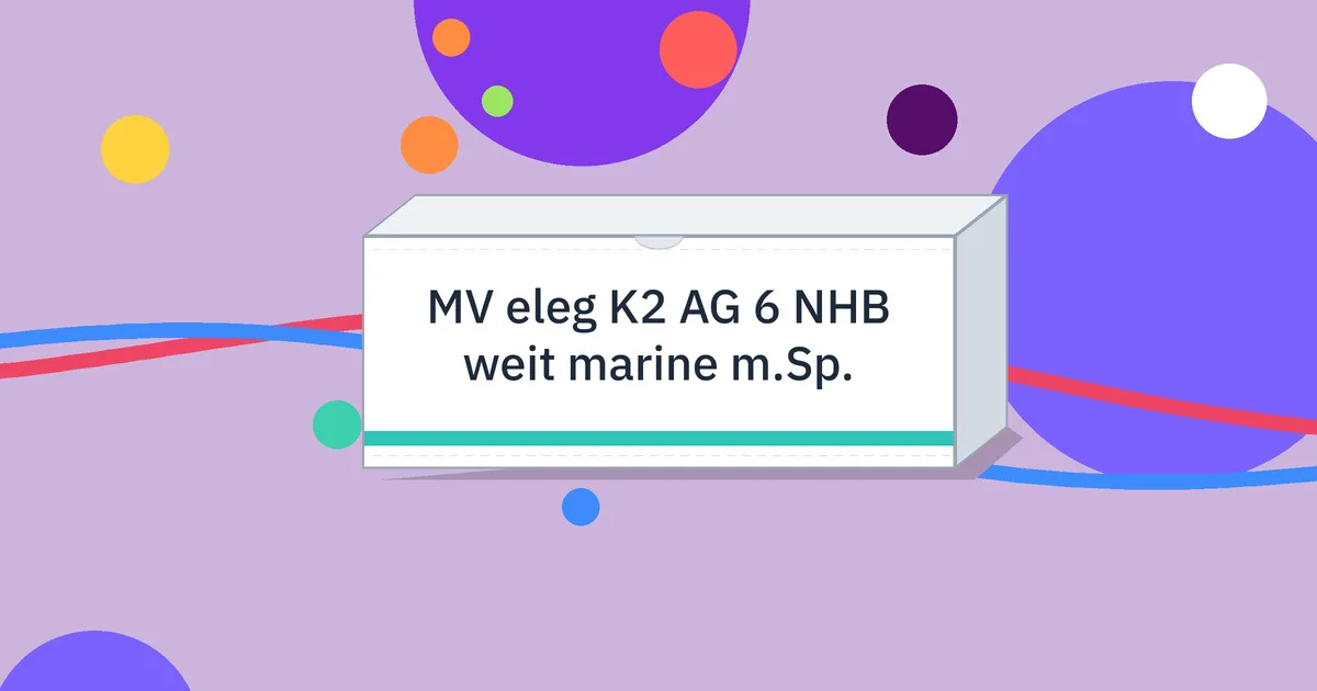 Symbolbild: Packung mit der Aufschrift MV eleg K2 AG 6 NHB weit marine m.Sp. (PZN 15729586) – Verfügbarkeit und Bezug in Apotheken in Frankfurt am Main