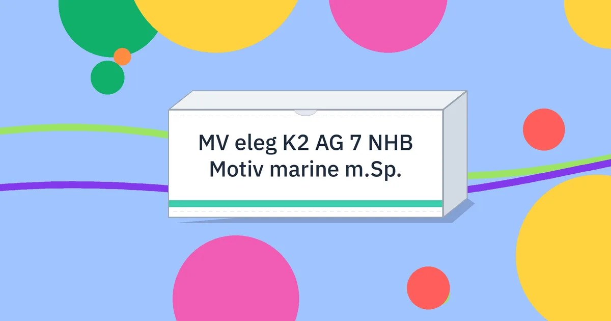 Symbolbild: Packung mit der Aufschrift MV eleg K2 AG 7 NHB Motiv marine m.Sp. (PZN 15723023) – Verfügbarkeit und Bezug in Apotheken in Frankfurt am Main