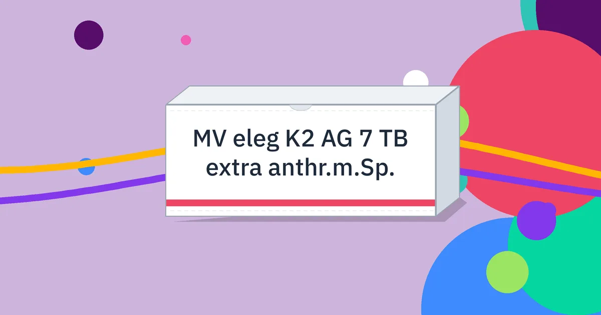 Symbolbild: Packung mit der Aufschrift MV eleg K2 AG 7 TB extra anthr.m.Sp. (PZN 09876107) – Verfügbarkeit und Bezug in Apotheken in Frankfurt am Main