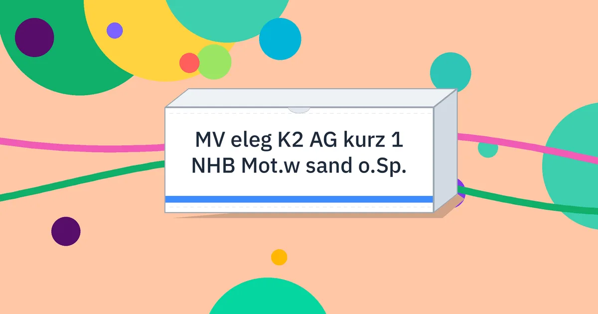 Symbolbild: Packung mit der Aufschrift MV eleg K2 AG kurz 1 NHB Mot.w sand o.Sp. (PZN 18927915) – Verfügbarkeit und Bezug in Apotheken in Frankfurt am Main