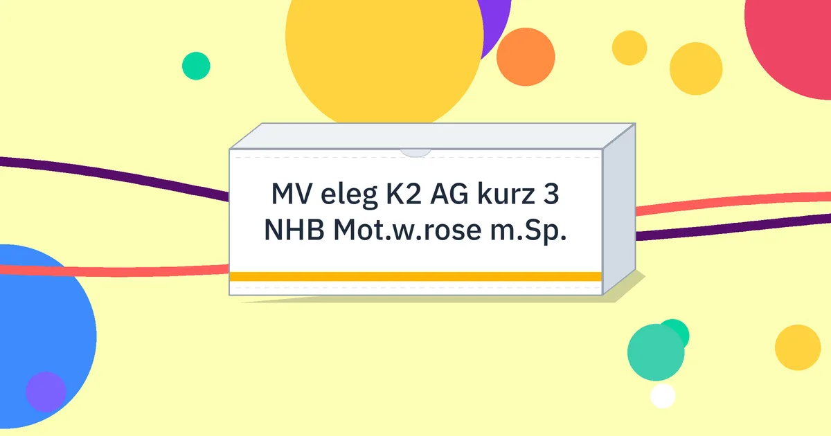 Symbolbild: Packung mit der Aufschrift MV eleg K2 AG kurz 3 NHB Mot.w.rose m.Sp. (PZN 15712491) – Verfügbarkeit und Bezug in Apotheken in Frankfurt am Main