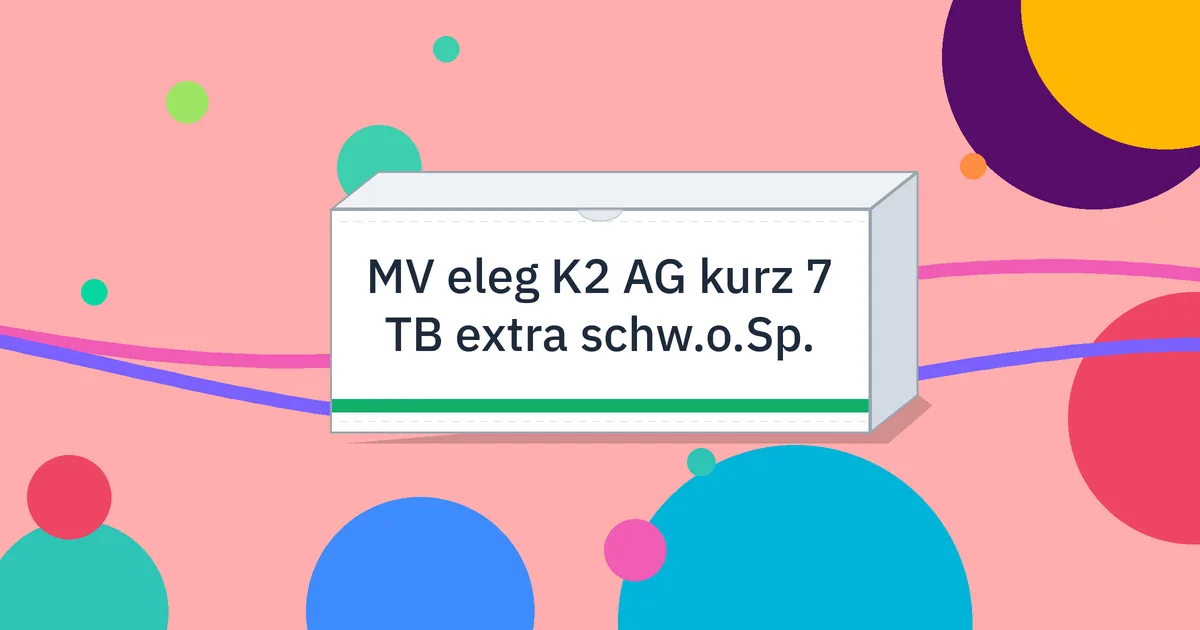 Symbolbild: Packung mit der Aufschrift MV eleg K2 AG kurz 7 TB extra schw.o.Sp. (PZN 09879560) – Verfügbarkeit und Bezug in Apotheken in Frankfurt am Main