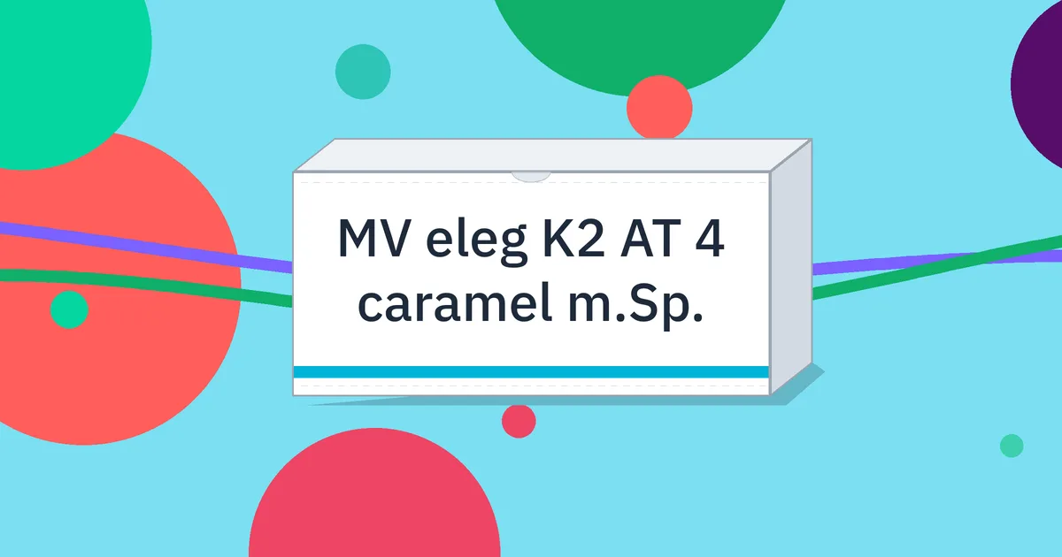 Symbolbild: Packung mit der Aufschrift MV eleg K2 AT 4 caramel m.Sp. (PZN 00529835) – Verfügbarkeit und Bezug in Apotheken in Frankfurt am Main