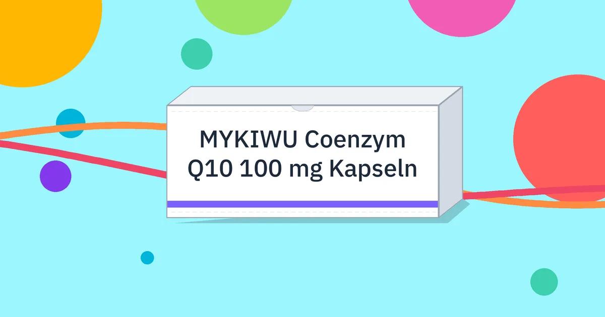 Symbolbild: Packung mit der Aufschrift MYKIWU Coenzym Q10 100 mg Kapseln (PZN 20121220) – Verfügbarkeit und Bezug in Apotheken in Frankfurt am Main