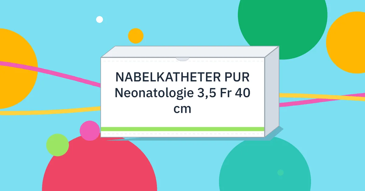 Symbolbild: Packung mit der Aufschrift NABELKATHETER PUR Neonatologie 3,5 Fr 40 cm (PZN 09398091) – Verfügbarkeit und Bezug in Apotheken in Frankfurt am Main