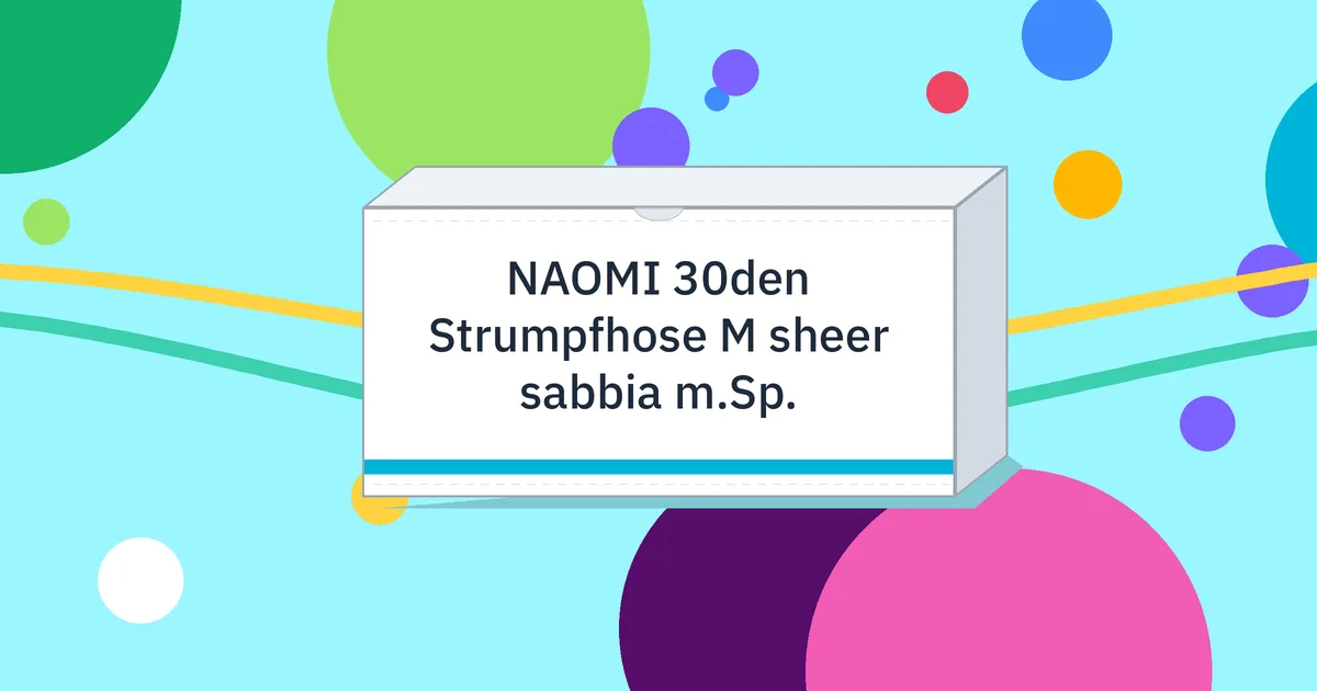 Symbolbild: Packung mit der Aufschrift NAOMI 30den Strumpfhose M sheer sabbia m.Sp. (PZN 16178467) – Verfügbarkeit und Bezug in Apotheken in Frankfurt am Main
