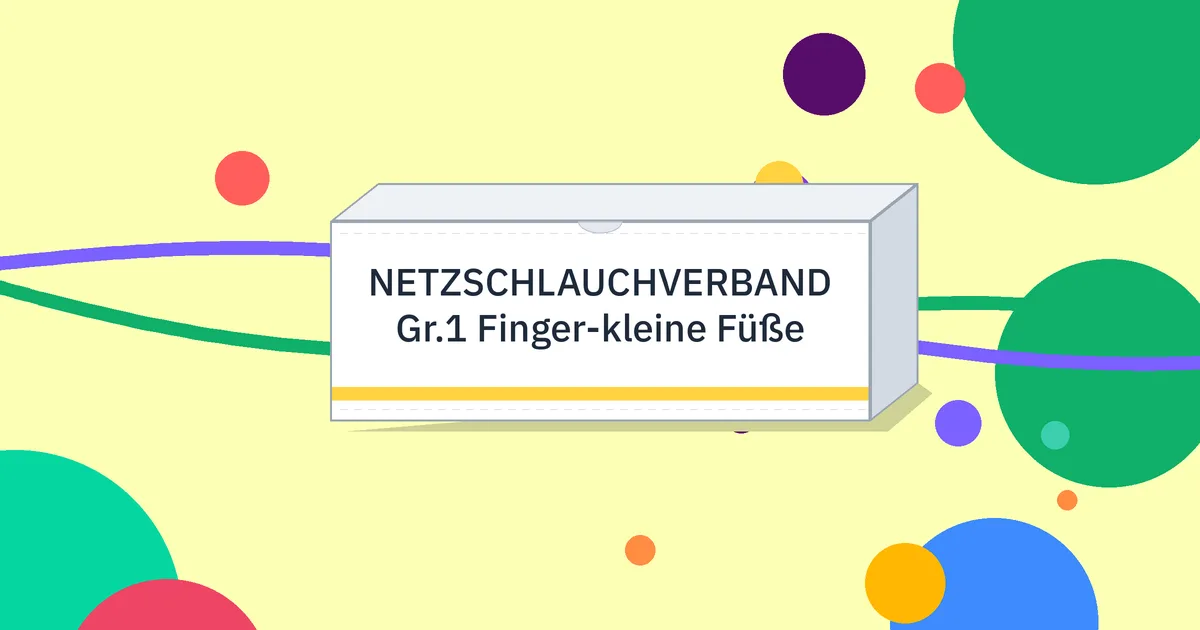 Symbolbild: Packung mit der Aufschrift NETZSCHLAUCHVERBAND Gr.1 Finger-kleine Füße (PZN 10351491) – Verfügbarkeit und Bezug in Apotheken in Frankfurt am Main
