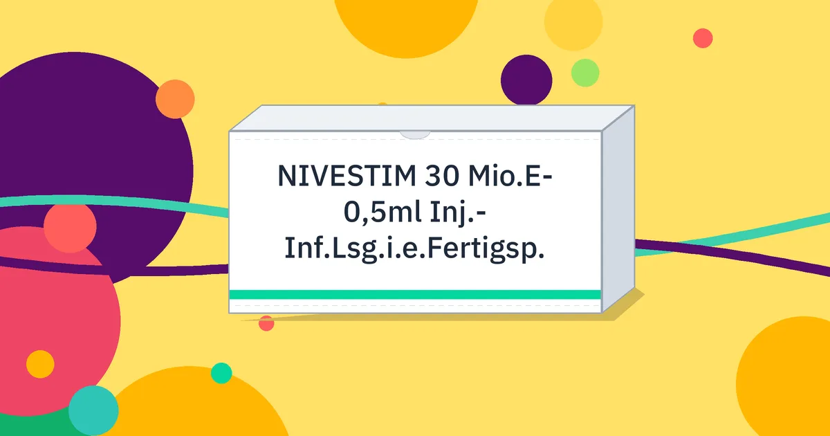 Symbolbild: Packung mit der Aufschrift NIVESTIM 30 Mio.E-0,5ml Inj.-Inf.Lsg.i.e.Fertigsp. (PZN 06439458) – Verfügbarkeit und Bezug in Apotheken in Frankfurt am Main
