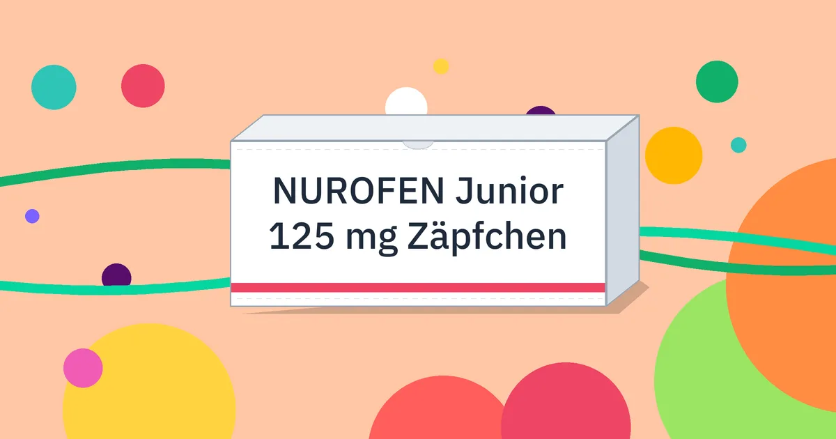 Symbolbild: Packung mit der Aufschrift NUROFEN Junior 125 mg Zäpfchen (PZN 04660785) – Verfügbarkeit und Bezug in Apotheken in Frankfurt am Main