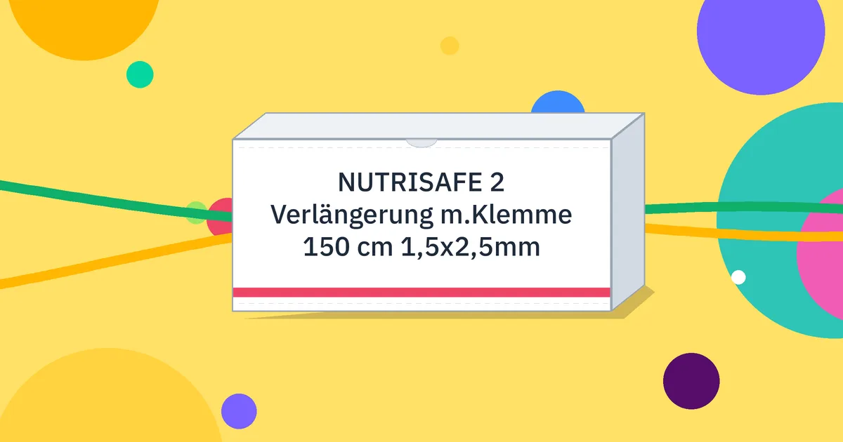 Symbolbild: Packung mit der Aufschrift NUTRISAFE 2 Verlängerung m.Klemme 150 cm 1,5x2,5mm (PZN 17910396) – Verfügbarkeit und Bezug in Apotheken in Frankfurt am Main