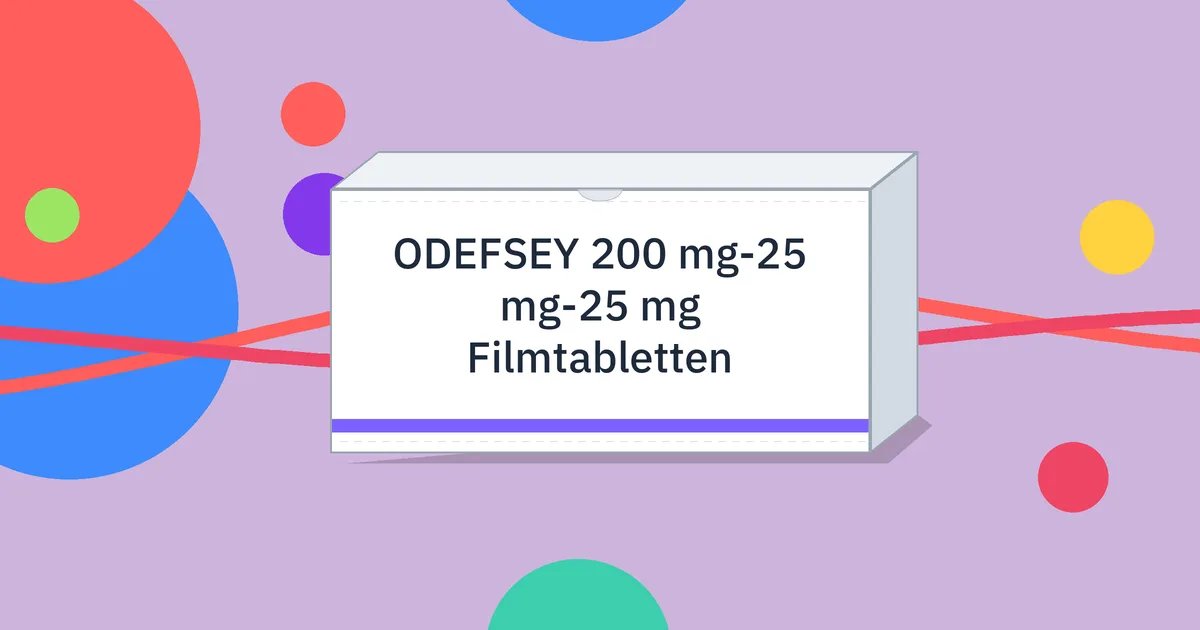 Symbolbild: Packung mit der Aufschrift ODEFSEY 200 mg-25 mg-25 mg Filmtabletten (PZN 20405408) – Verfügbarkeit und Bezug in Apotheken in Frankfurt am Main