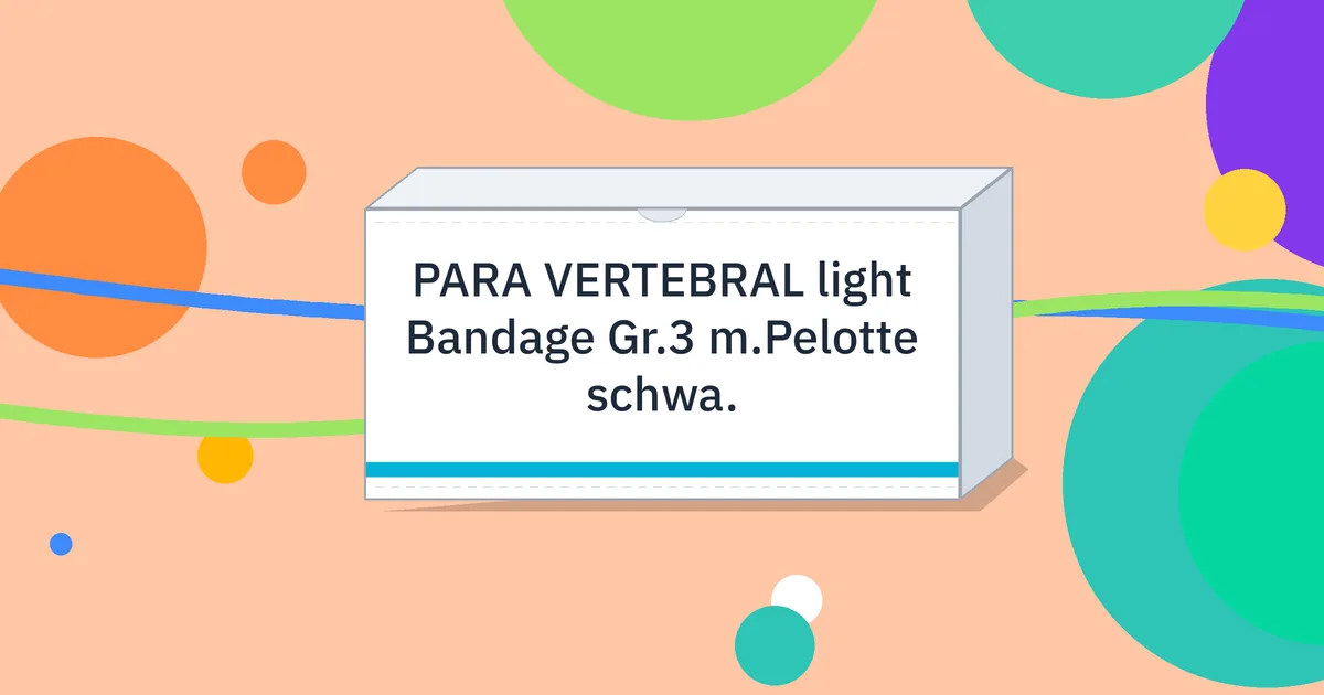 Symbolbild: Packung mit der Aufschrift PARA VERTEBRAL light Bandage Gr.3 m.Pelotte schwa. (PZN 10003991) – Verfügbarkeit und Bezug in Apotheken in Frankfurt am Main