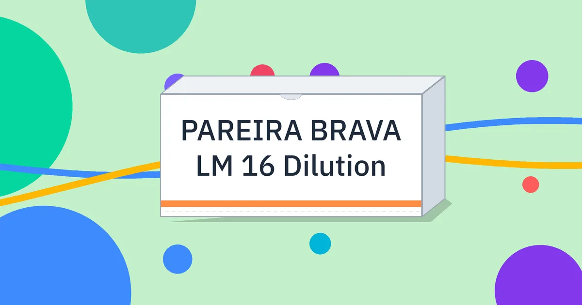 Symbolbild: Packung mit der Aufschrift PAREIRA BRAVA LM 16 Dilution (PZN 13631423) – Verfügbarkeit und Bezug in Apotheken in Frankfurt am Main