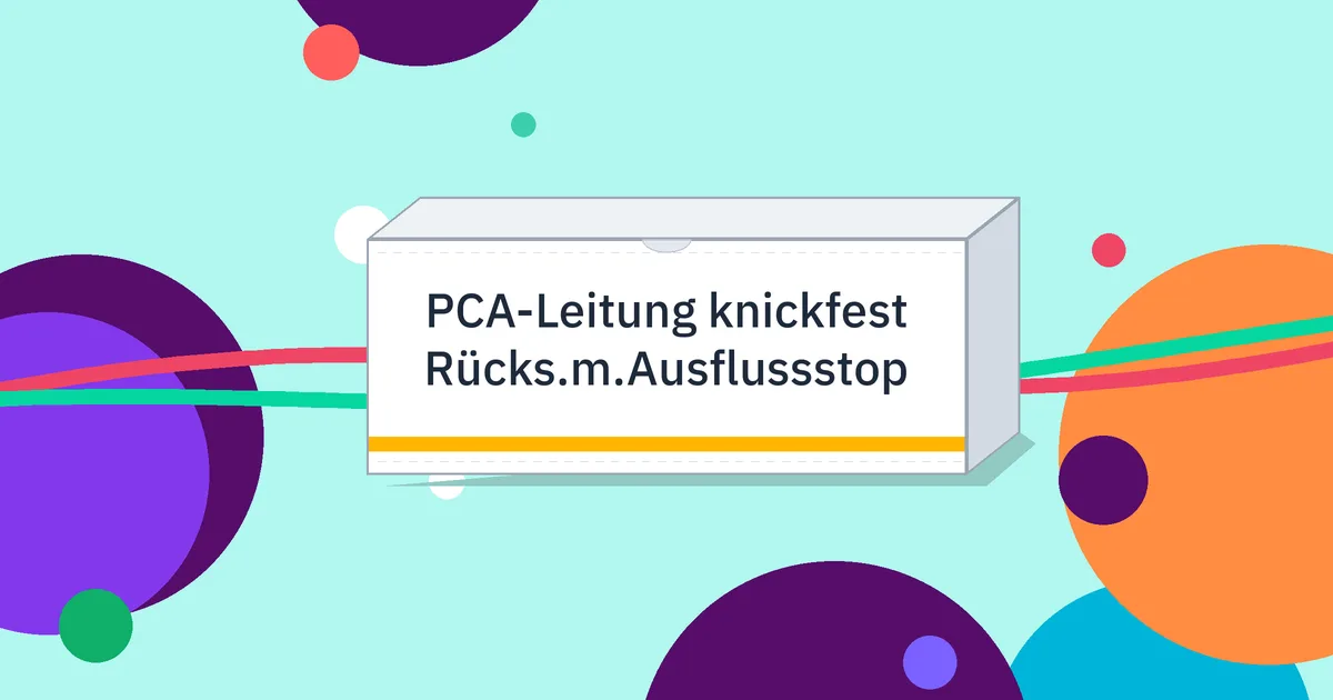 Symbolbild: Packung mit der Aufschrift PCA-Leitung knickfest Rücks.m.Ausflussstop (PZN 00222870) – Verfügbarkeit und Bezug in Apotheken in Frankfurt am Main