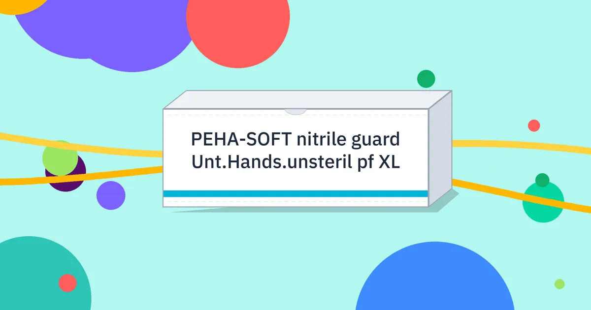 Symbolbild: Packung mit der Aufschrift PEHA-SOFT nitrile guard Unt.Hands.unsteril pf XL (PZN 03539202) – Verfügbarkeit und Bezug in Apotheken in Frankfurt am Main
