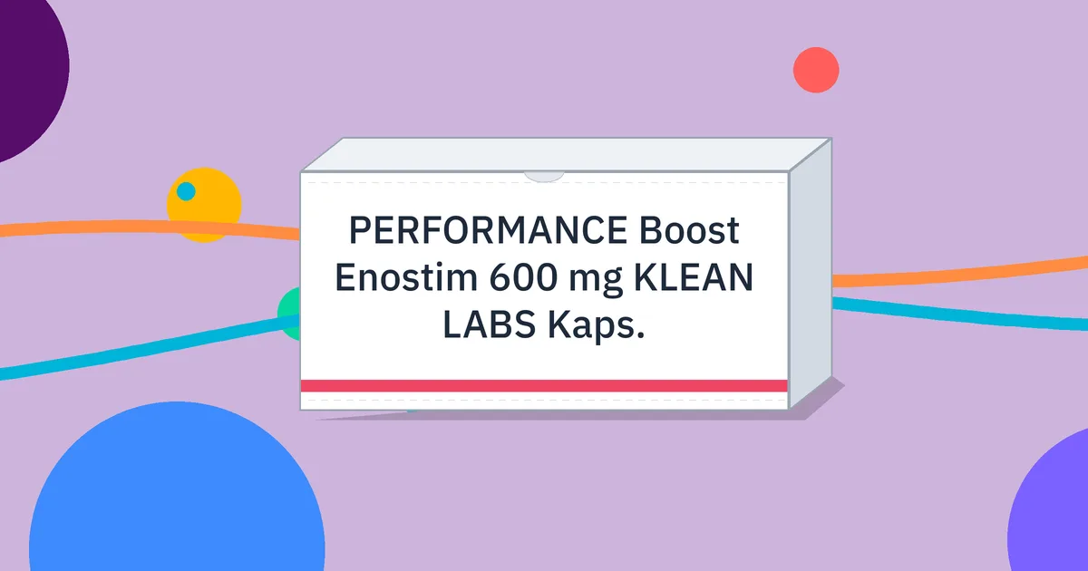 Symbolbild: Packung mit der Aufschrift PERFORMANCE Boost Enostim 600 mg KLEAN LABS Kaps. (PZN 19851640) – Verfügbarkeit und Bezug in Apotheken in Frankfurt am Main