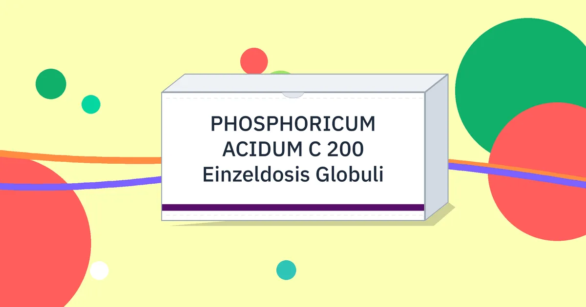 Symbolbild: Packung mit der Aufschrift PHOSPHORICUM ACIDUM C 200 Einzeldosis Globuli (PZN 01542341) – Verfügbarkeit und Bezug in Apotheken in Frankfurt am Main